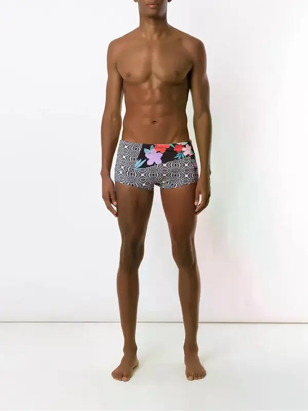 AMIR SLAMA Striped Panels Hibiscus Swimming Trunks