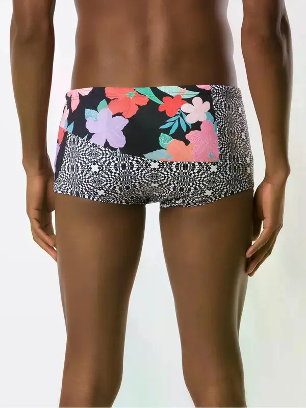 AMIR SLAMA Striped Panels Hibiscus Swimming Trunks
