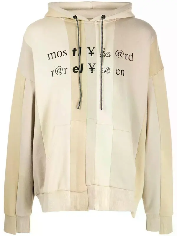 MOSTLY HEARD RARELY SEEN Spliced Text Long-sleeve Hoodie - Neutrals