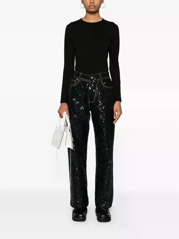 P.a.r.o.s.h Sequin-embellished Straight Jeans - Black