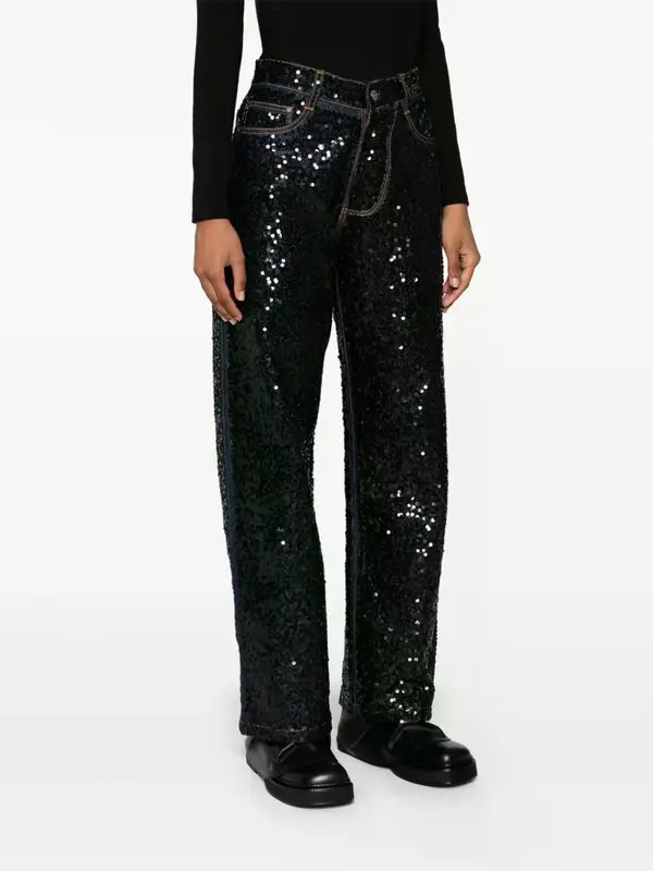 P.a.r.o.s.h Sequin-embellished Straight Jeans - Black
