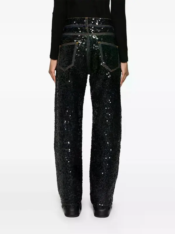P.a.r.o.s.h Sequin-embellished Straight Jeans - Black
