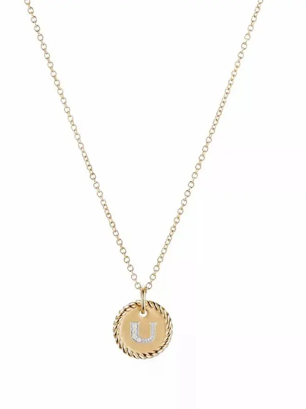 David Yurman 18kt Yellow U Initial Diamond Necklace - Gold