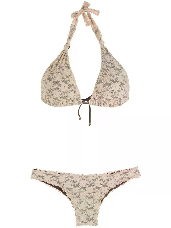 AMIR SLAMA Lace Triangle Bikini Set - Neutrals