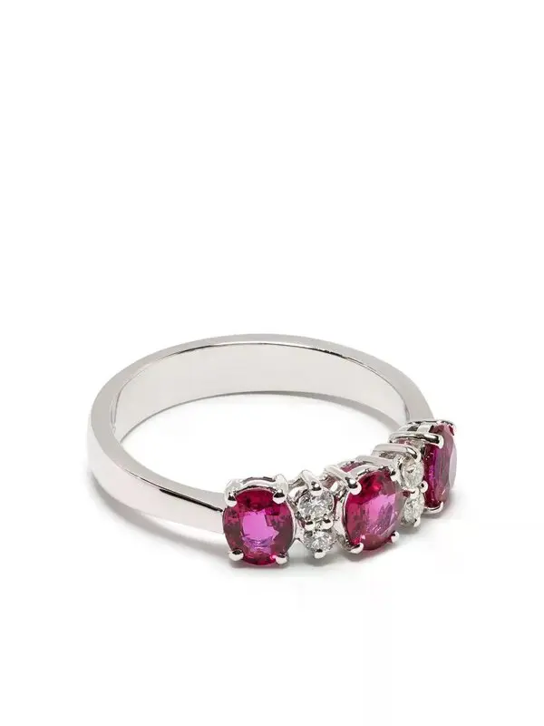 LEO PIZZO 18kt White Gold Diamond And Ruby Eternity Band Ring - Silver
