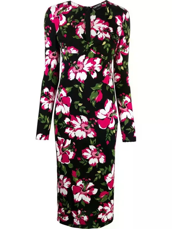 TOM FORD Floral-print Mid-length Dress - Black