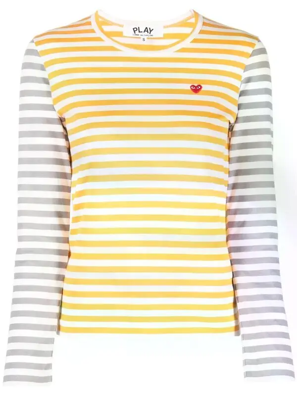 Play Comme Des Garcon Logo-patch Striped T-shirt - Orange