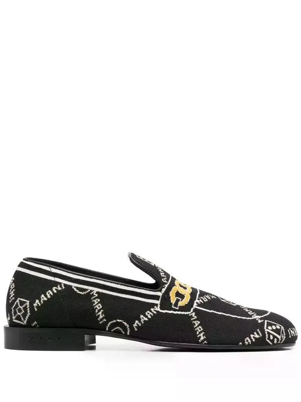 Marni All-over Logo-jacquard Loafers - Black