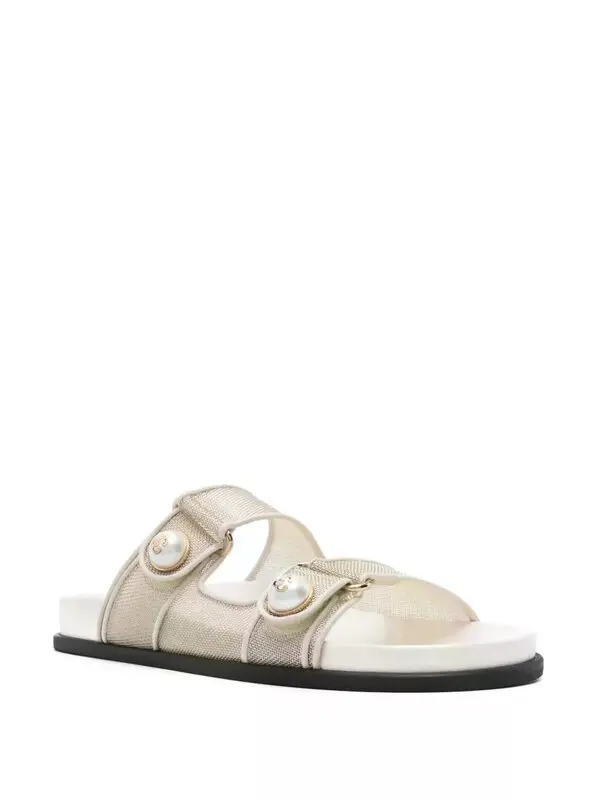 JIMMY CHOO Fayence Metallic Mesh Slides With Pearl Embellishment - Neutrals