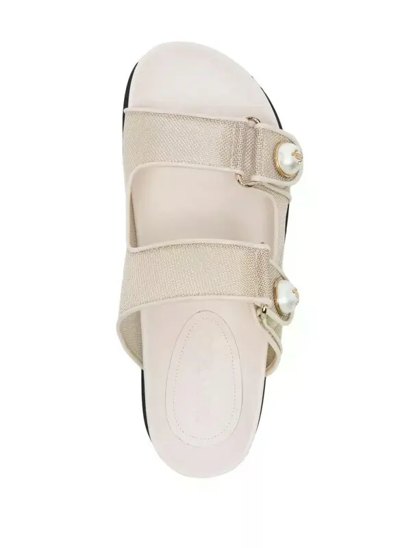 JIMMY CHOO Fayence Metallic Mesh Slides With Pearl Embellishment - Neutrals