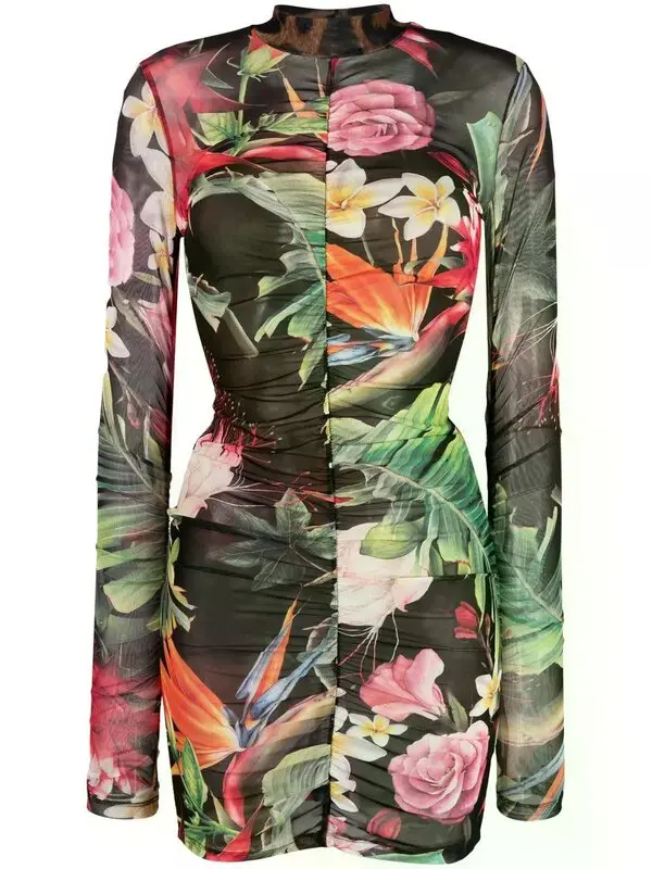 Philipp Plein Floral-print Short Dress - Black