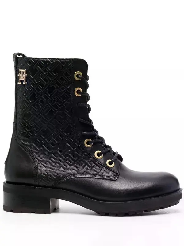 Tommy Hilfiger Monogram-embossed Biker Boots