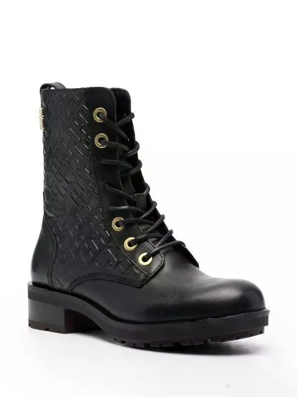 Tommy Hilfiger Monogram-embossed Biker Boots
