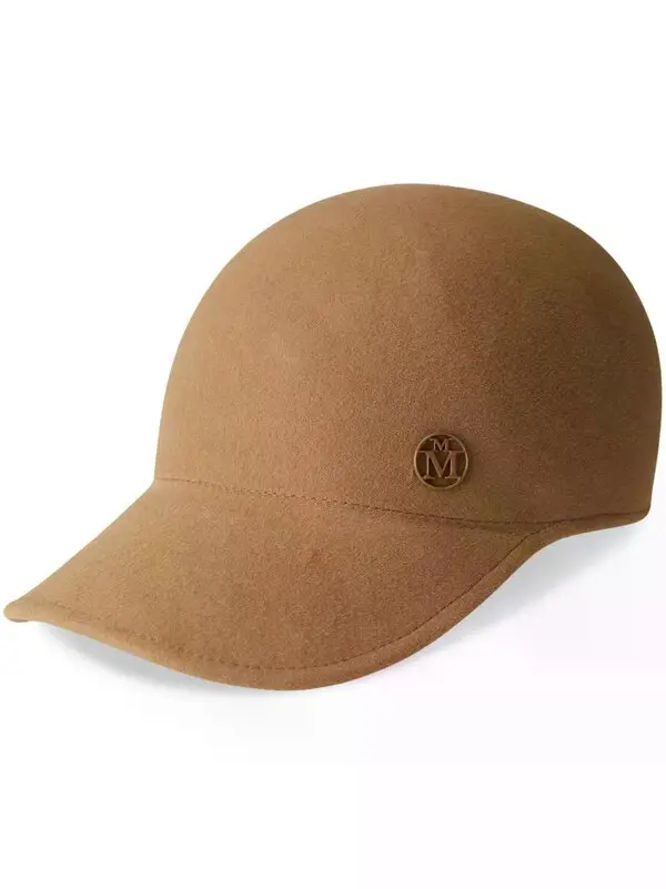 MAISON MICHEL Wool Cap With Logo Plaque - Brown