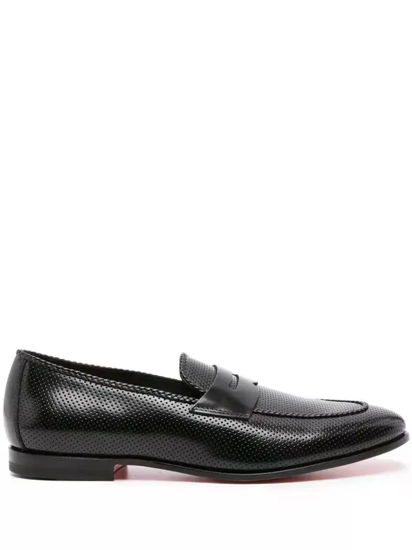 Santoni Perforated Leather Penny Loafers