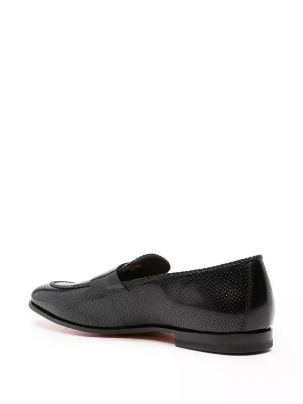 Santoni Perforated Leather Penny Loafers