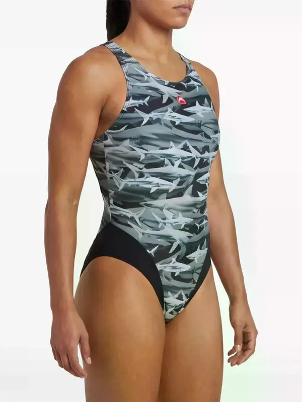 LET'S SWIM Shark-print Open Back Swimsuit