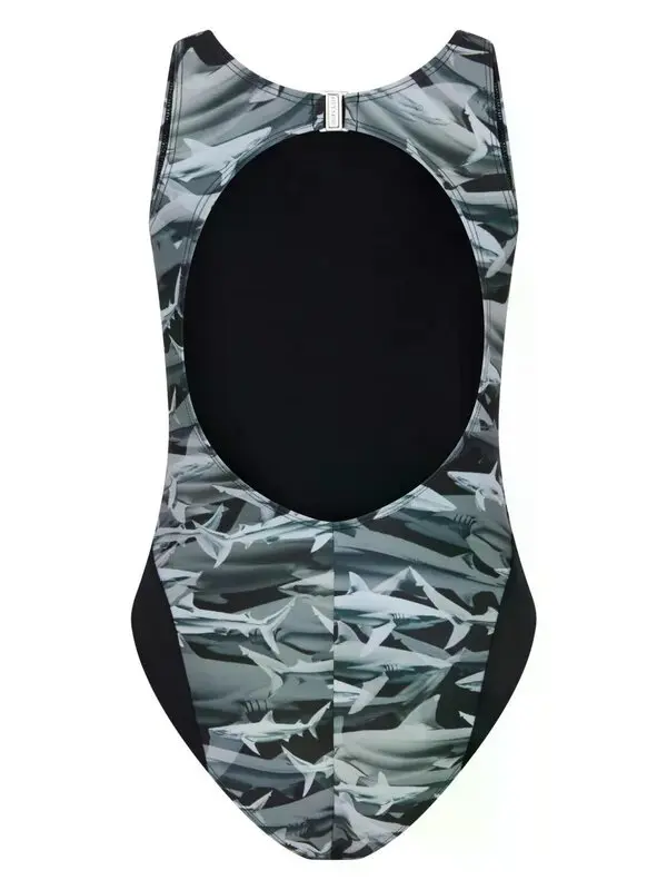 LET'S SWIM Shark-print Open Back Swimsuit