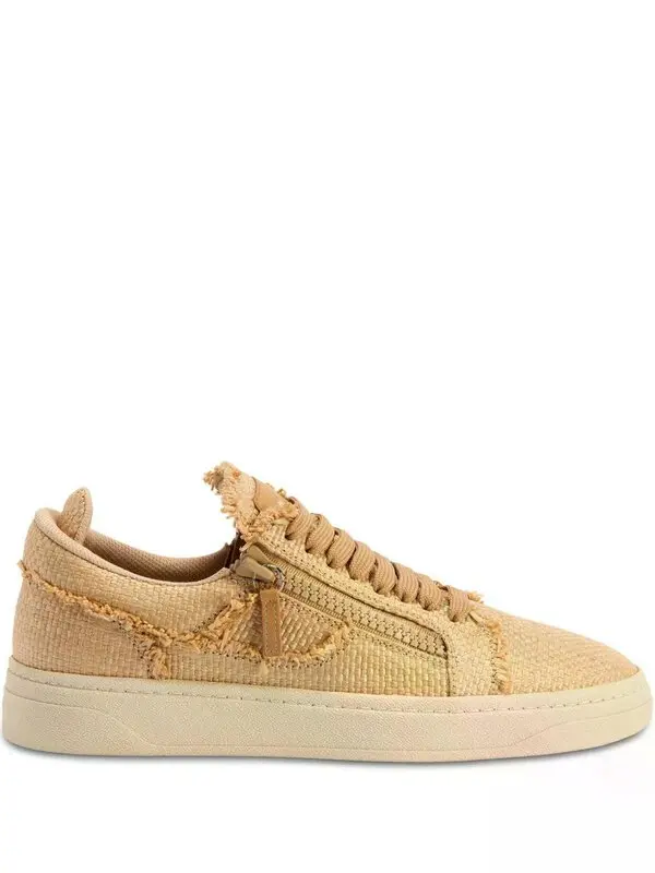 GIUSEPPE ZANOTTI Frayed-detail Lace-up Sneakers - Neutrals