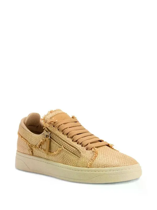 GIUSEPPE ZANOTTI Frayed-detail Lace-up Sneakers - Neutrals