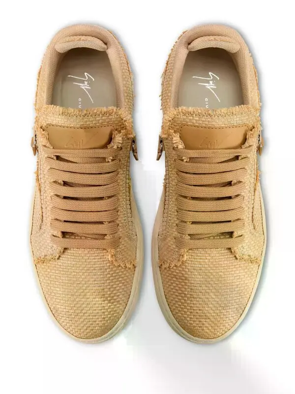 GIUSEPPE ZANOTTI Frayed-detail Lace-up Sneakers - Neutrals