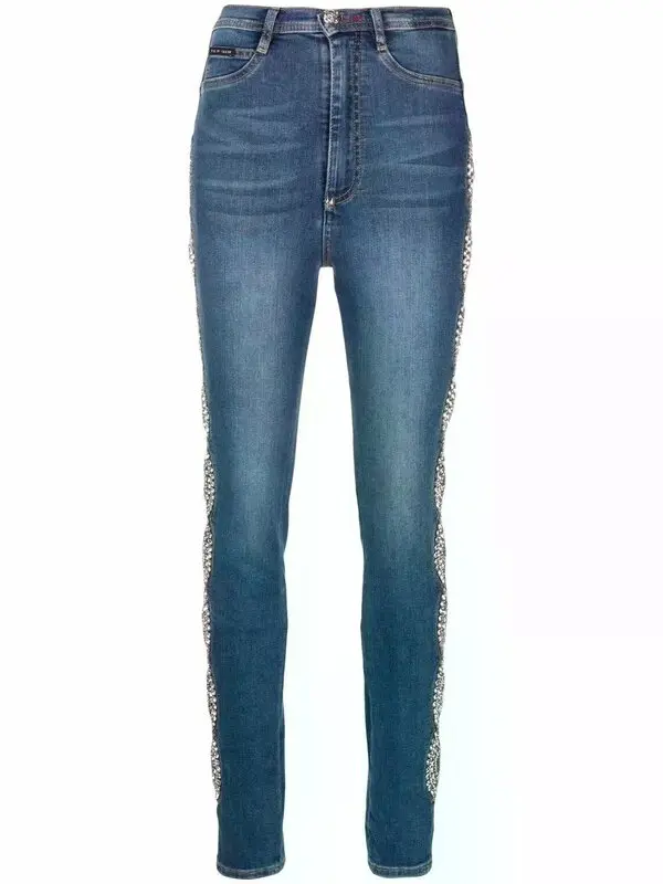 Philipp Plein Crystal-embellished High-waist Jeggings