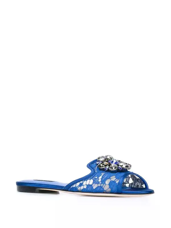 Dolce & Gabbana Bianca Gem Embellished Lace Sandals - Blue