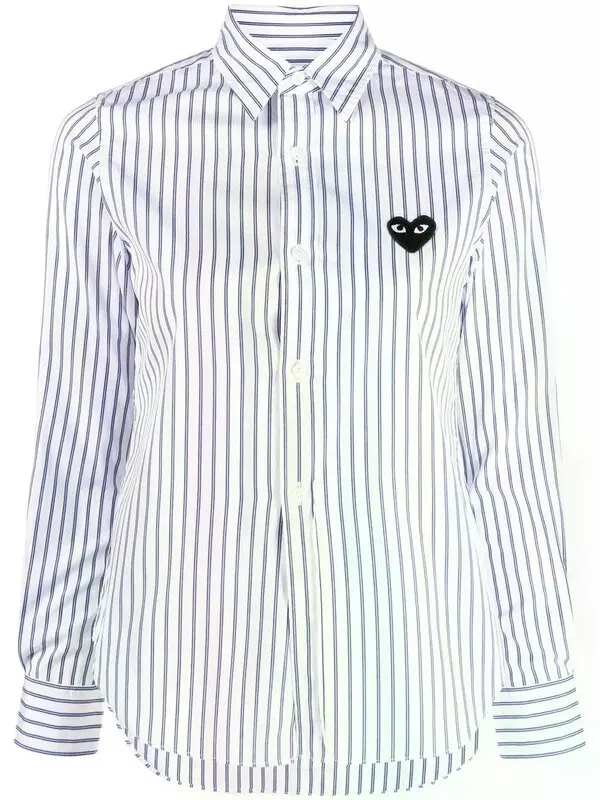 Play Comme Des Garcon Heart Logo Striped Shirt