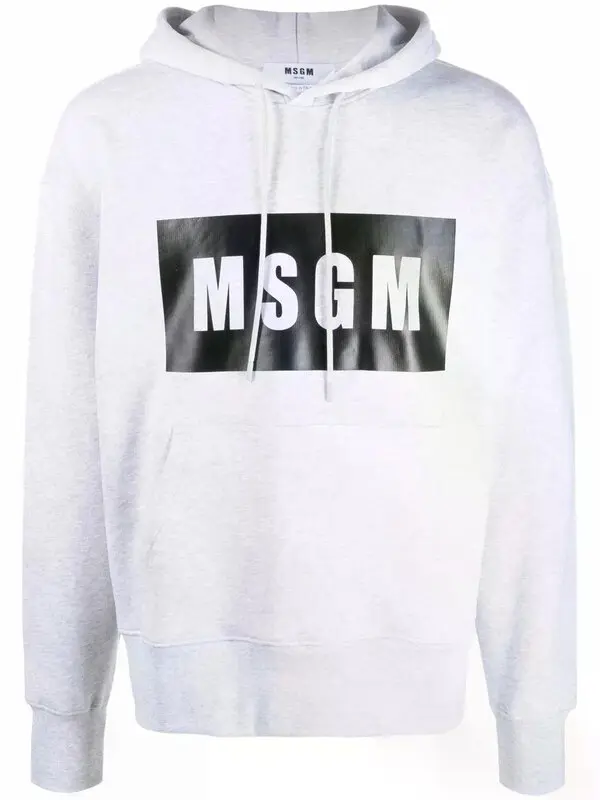 MSGM Logo-print Cotton Hoodie - Grey