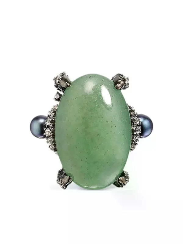 ANABELA CHAN 18kt White Gold, Jade, Pearl And Topaz Matrix Ring - Green