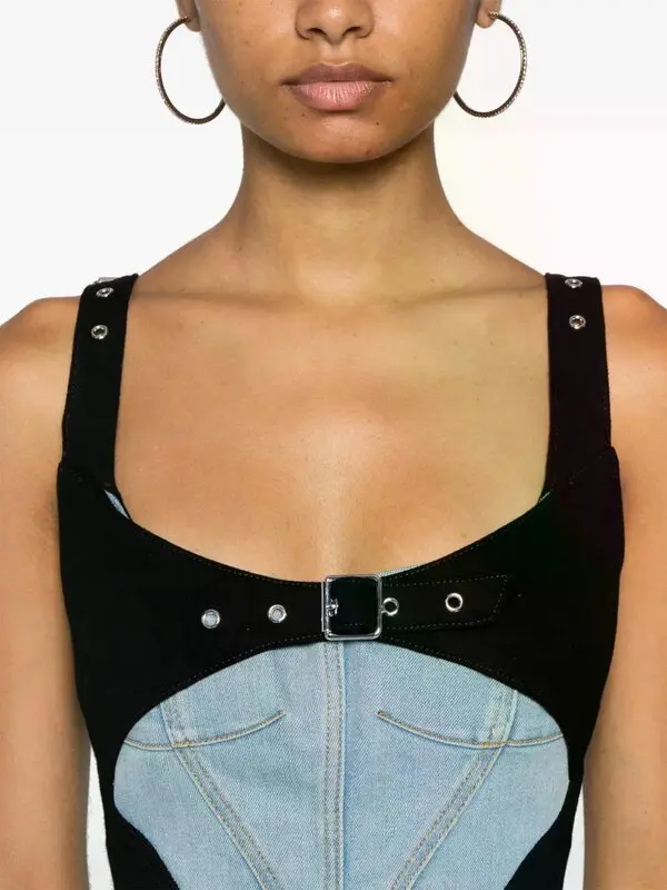 MUGLER Paneled Denim Midi Dress - Blue