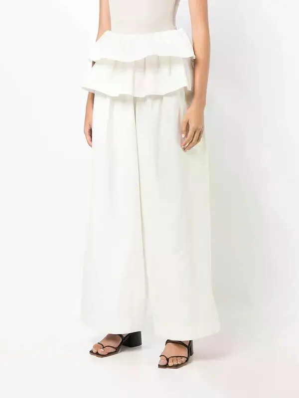 Goen.j High-waisted Ruffled Trousers - White