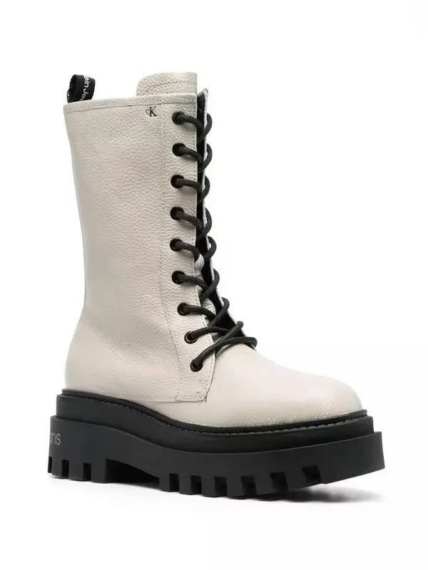 Calvin Klein Lace-up Leather Platform Boots