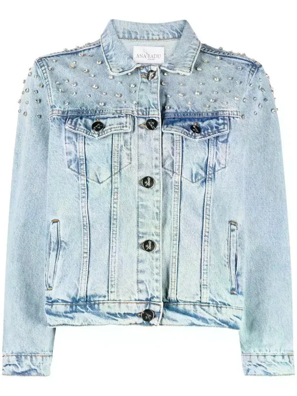 ANA RADU Crystal-embellished Denim Jacket - Blue