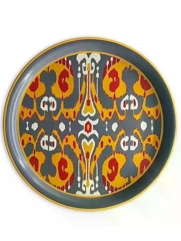 LES-OTTOMANS Abstract-print Hand-painted Tray - Grey