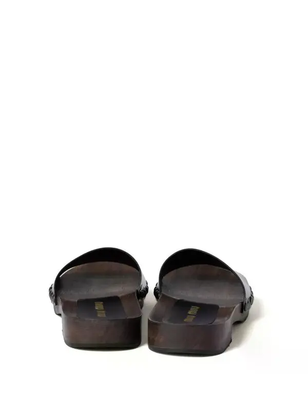 Miu Miu Leather Slides - Black