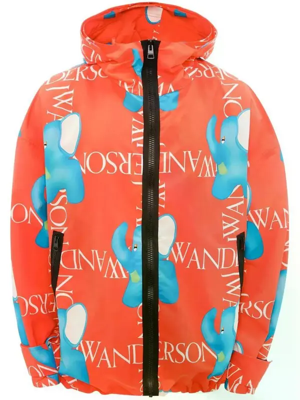 JW Anderson Elephant-print Oversized Hooded Jacket - Red