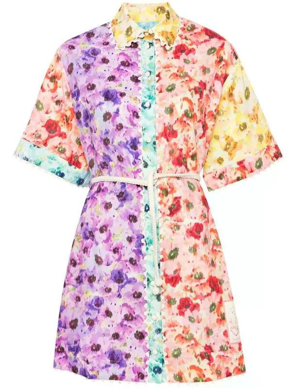 Zimmermann Floral Print Cotton Mini Shirt Dress