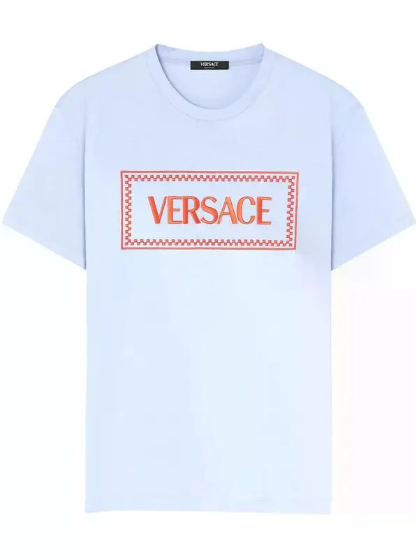 Versace 90s Logo Embroidered T-shirt - Blue
