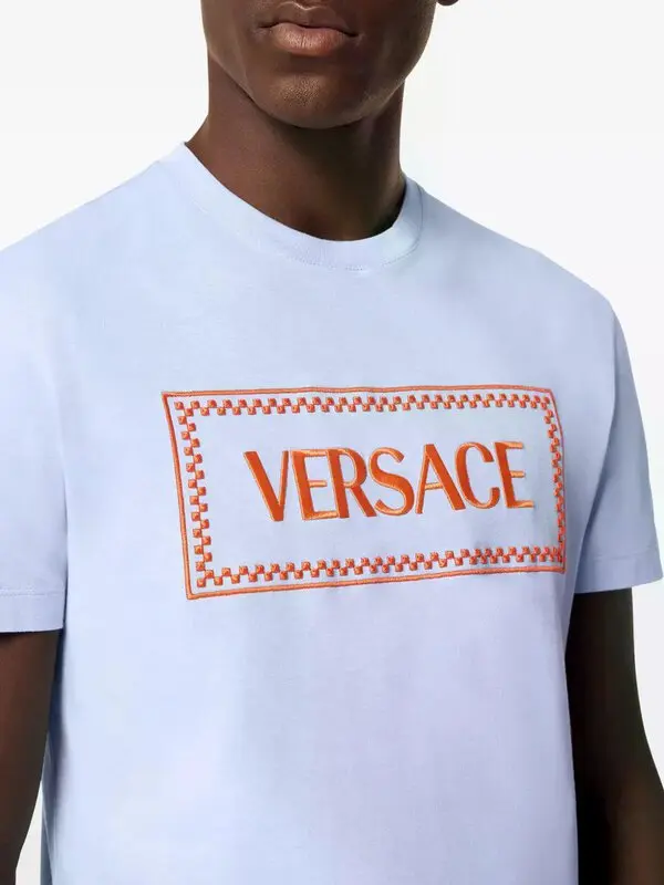Versace 90s Logo Embroidered T-shirt - Blue