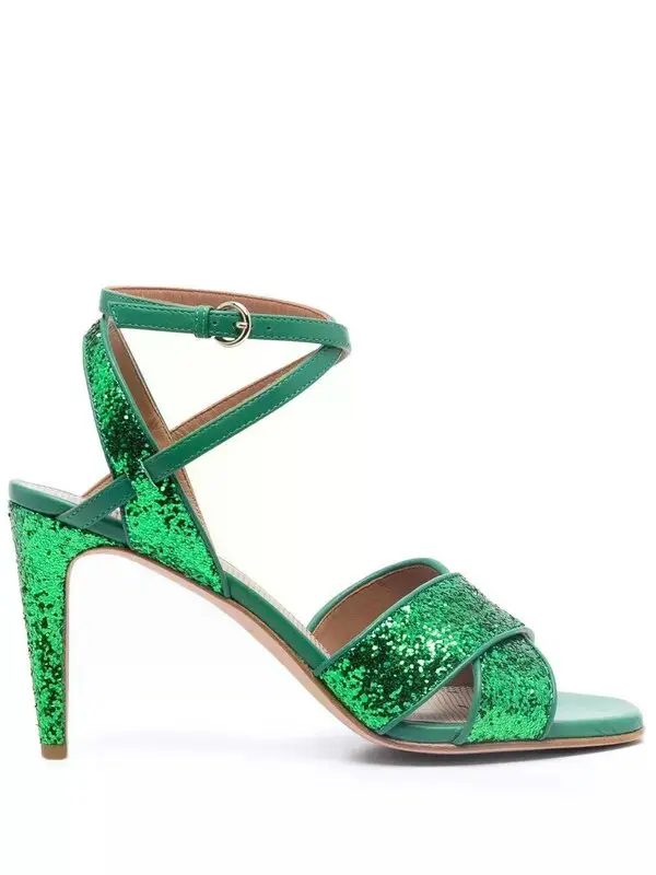 Red Valentino Glitter-embellished Open-toe Sandals - Green