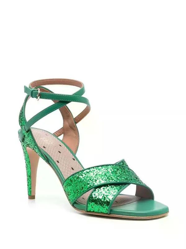 Red Valentino Glitter-embellished Open-toe Sandals - Green