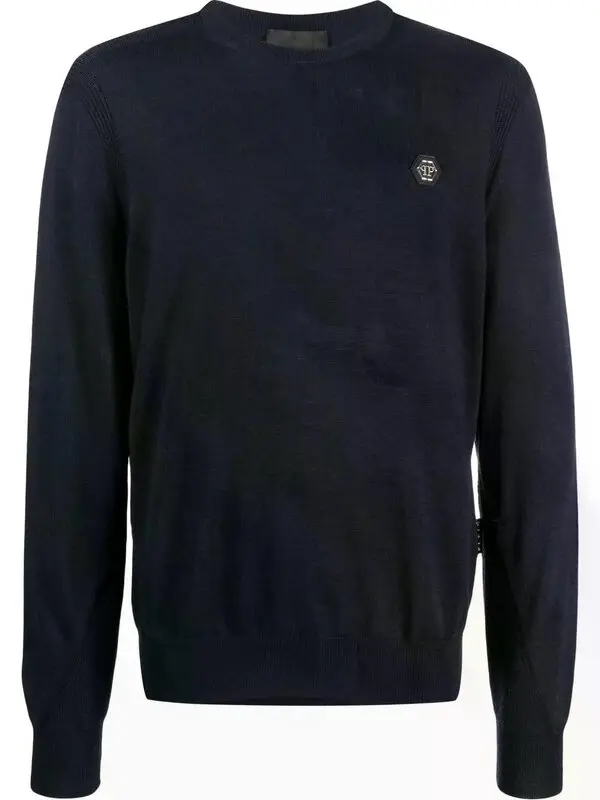 Philipp Plein Logo Patch Merino Wool Jumper - Blue