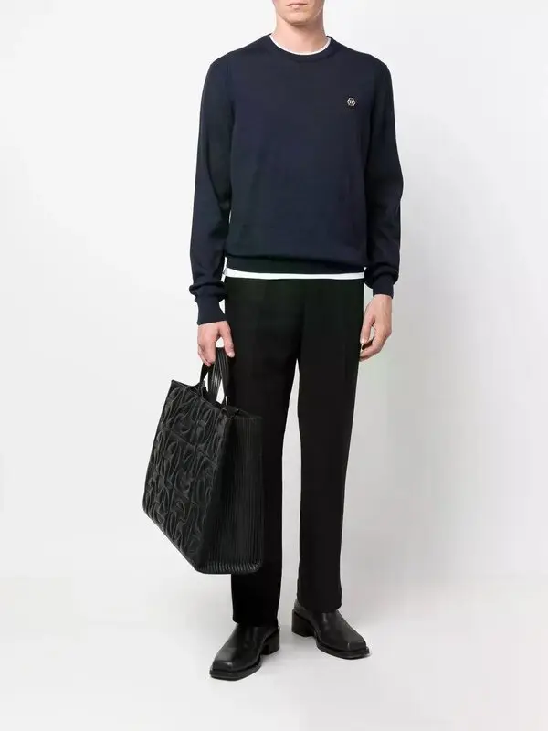 Philipp Plein Logo Patch Merino Wool Jumper - Blue