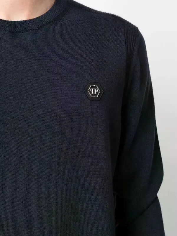 Philipp Plein Logo Patch Merino Wool Jumper - Blue