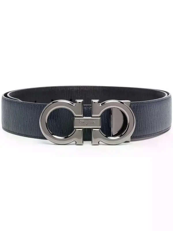 FERRAGAMO Gancini Buckle Leather Belt - Blue
