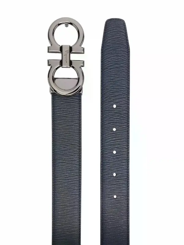 FERRAGAMO Gancini Buckle Leather Belt - Blue
