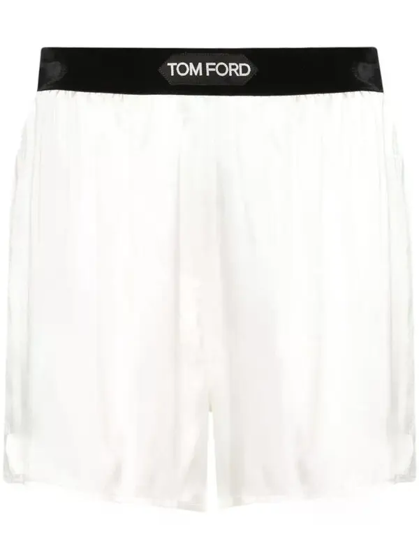 TOM FORD Logo-waistband Satin Shorts - Neutrals