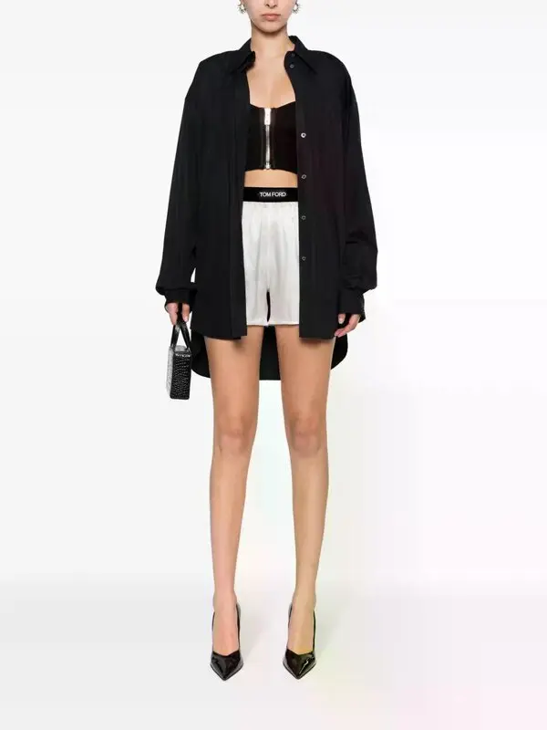 TOM FORD Logo-waistband Satin Shorts - Neutrals