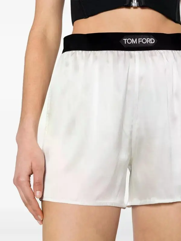 TOM FORD Logo-waistband Satin Shorts - Neutrals